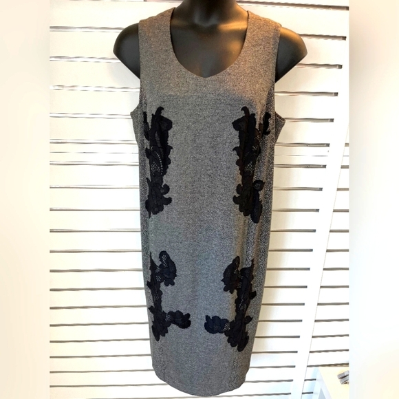 Catherines | Dresses | Gray Sleeveless Dress With Black Lace Accents ...